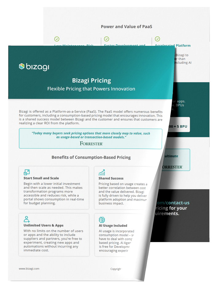 Discover Bizagi's flexible, usage-based pricing model